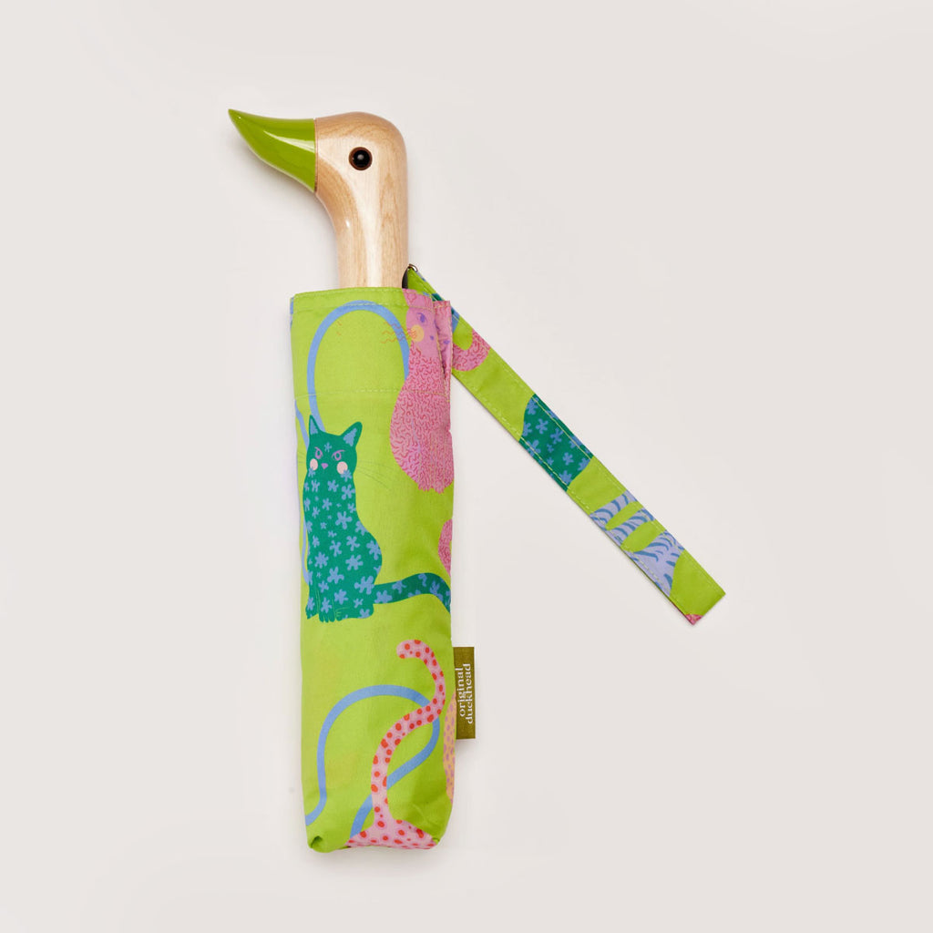 Lime Arty Cats Duck Umbrella | Eco Gift for Cat Lover – Original Duckhead